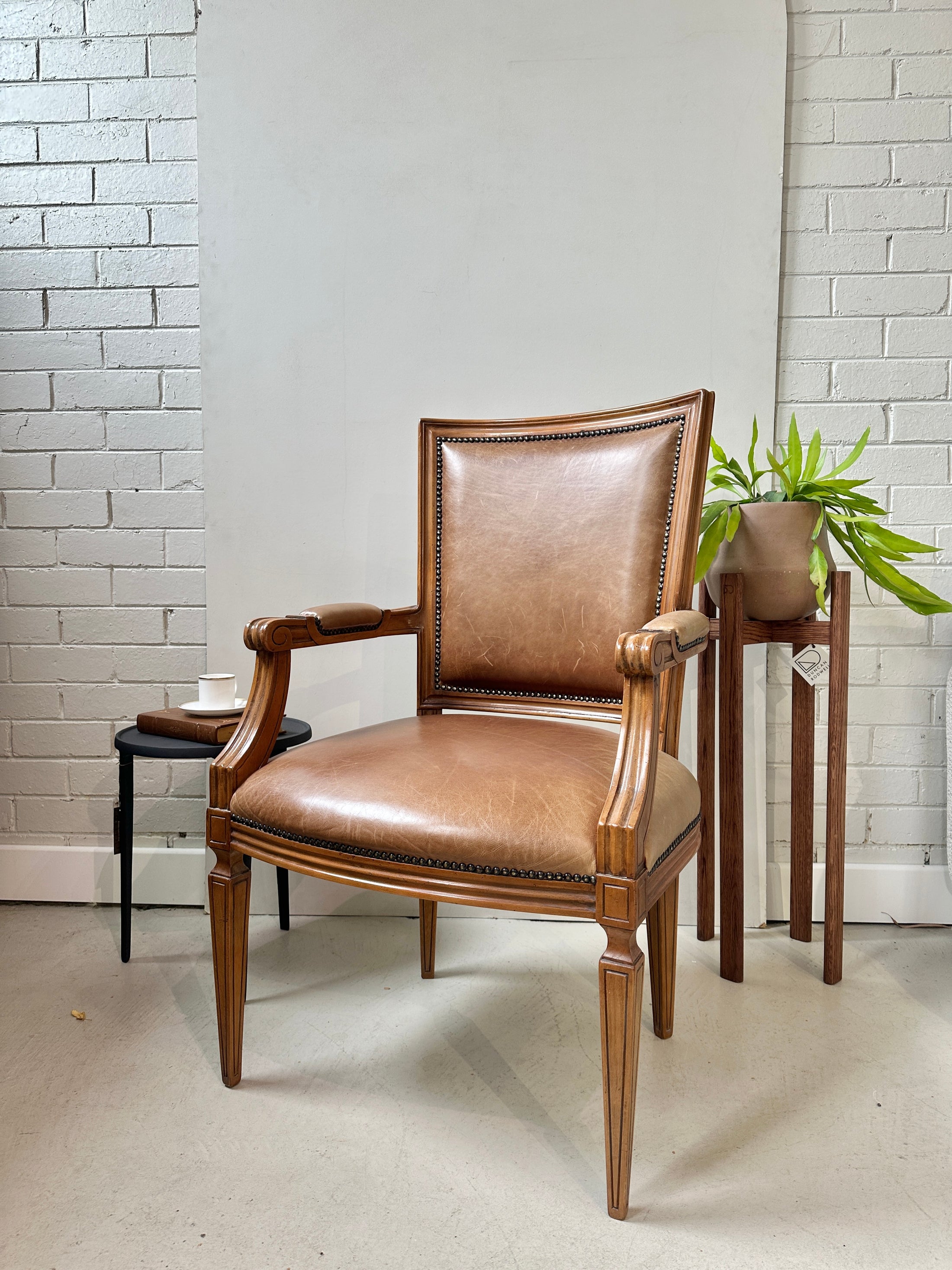 Vintage Louis VI Style Elbow Chair - Tan Leather
